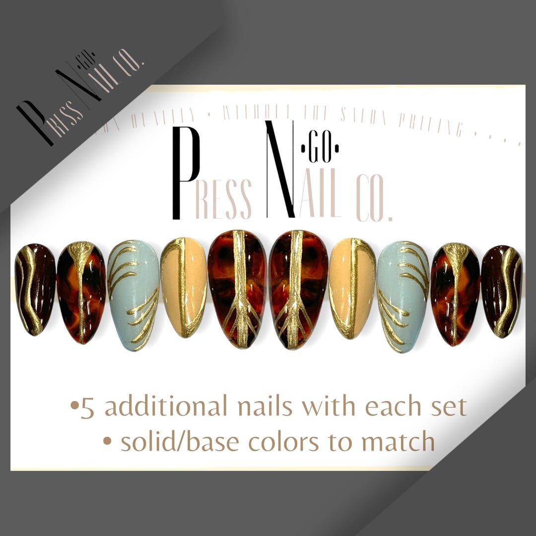 Rich Tortoise Shell Press on Nails | Earthy Nails | Chic Gold Nail ...