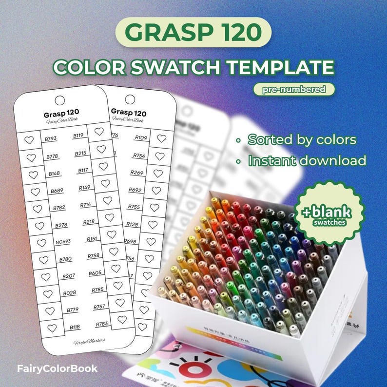 Grasp 120 Acrylic Marker Color Chart: Swatch Template (PDF Instant ...