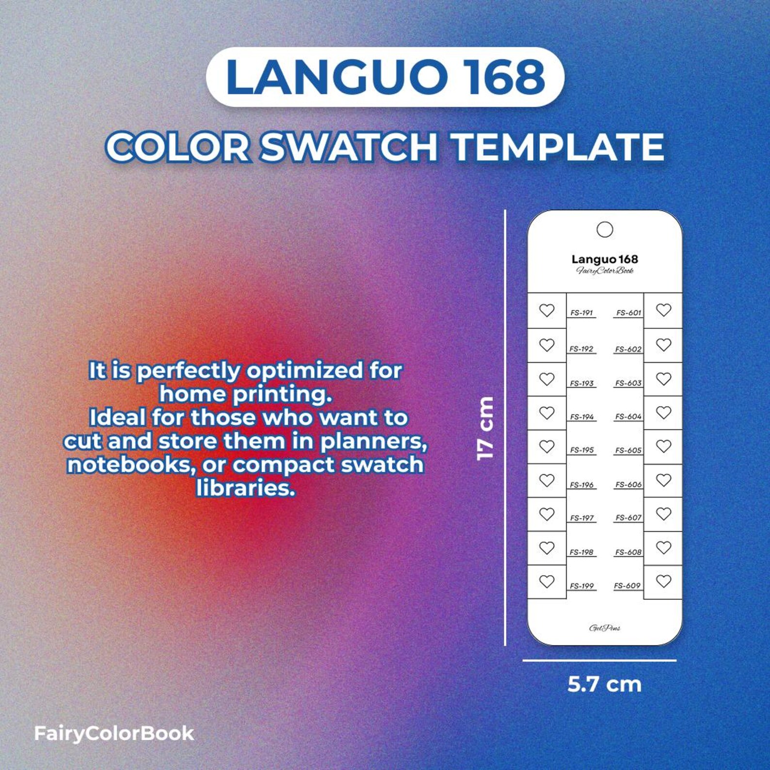 Languo 168 Colors Color Chart, Acrylic Gel Pen Swatch Template ...