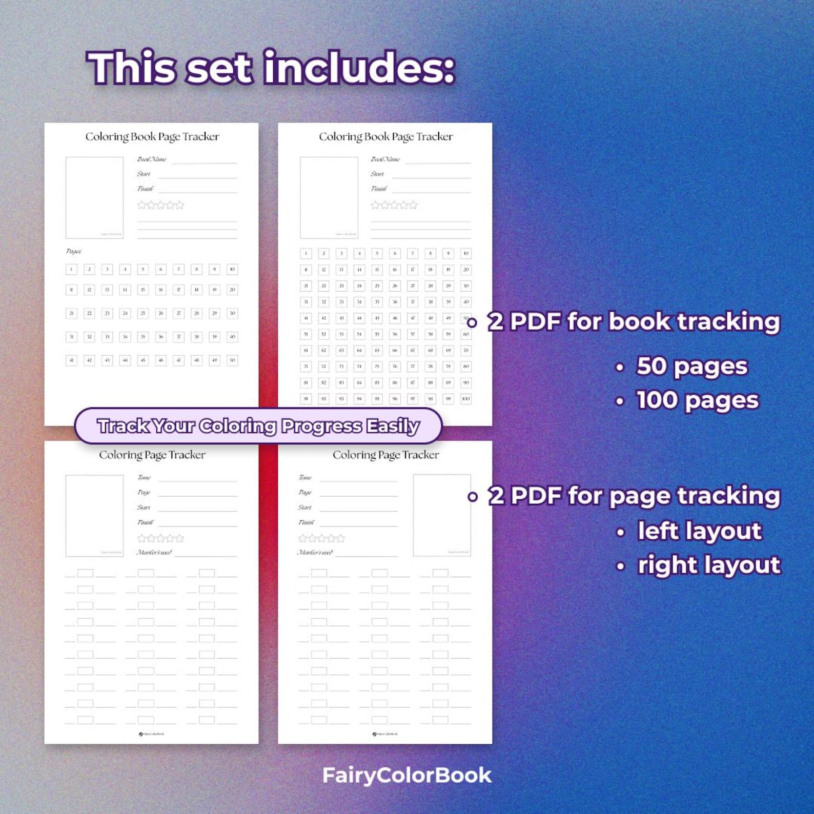 Coloring Book Trackers, Page and Marker Tracker, Printable Pdf ...