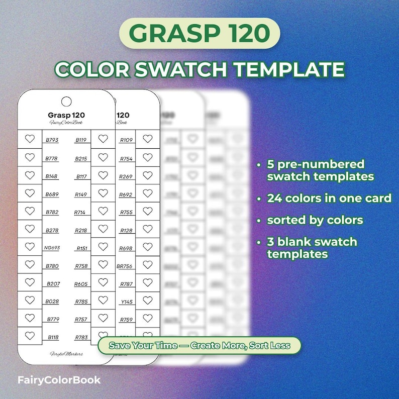 Grasp 120 Acrylic Marker Color Chart: Swatch Template (PDF Instant ...