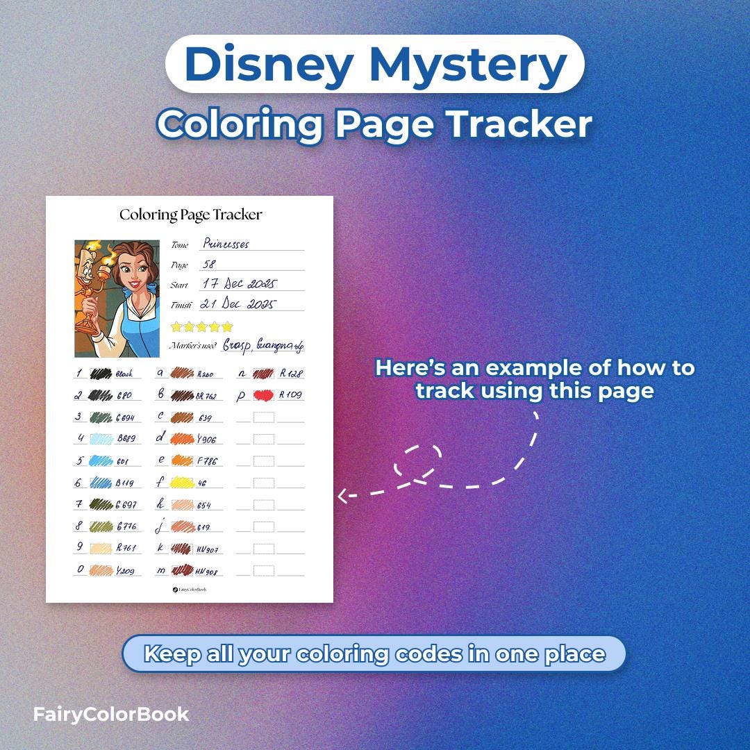 Coloring Page Tracker Printable PDF for Disney Mystery| Coloring Code ...