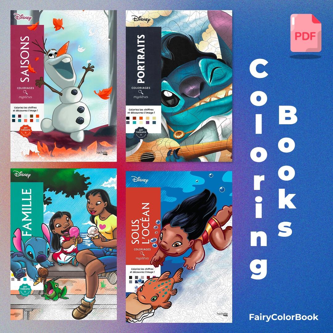 Set of 4 Digital Mystery Coloring Books - Disney Coloring Books - Coloring Book Pack - 4 PDF ...