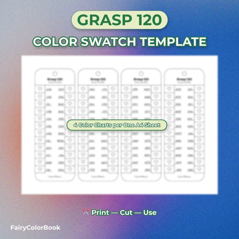 Grasp 120 Acrylic Marker Color Chart: Swatch Template (PDF Instant ...