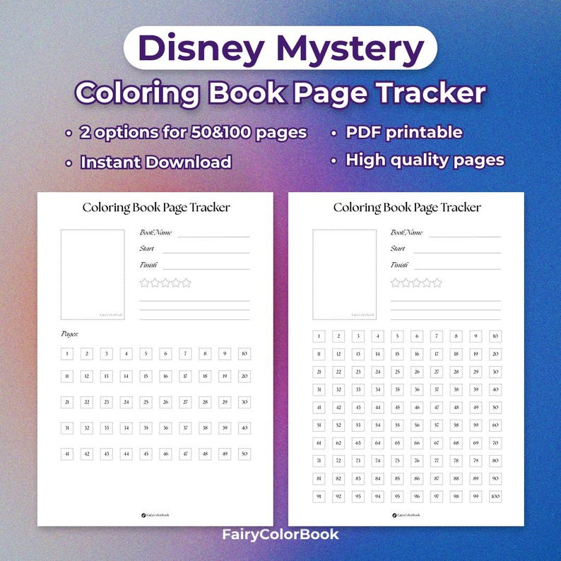 Coloring Book Trackers, Page and Marker Tracker, Printable Pdf ...