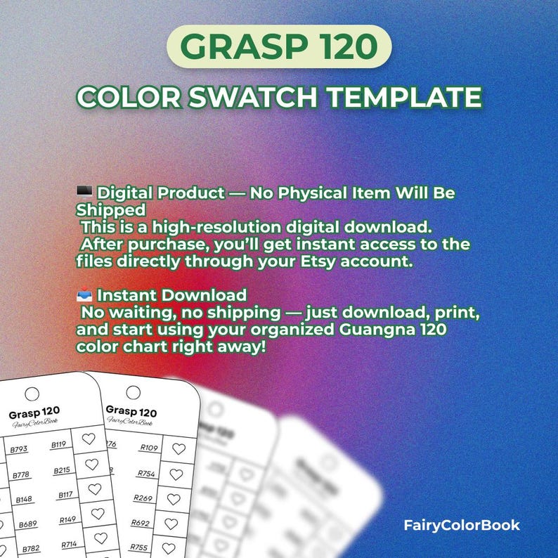 Grasp 120 Acrylic Marker Color Chart: Swatch Template (PDF Instant ...