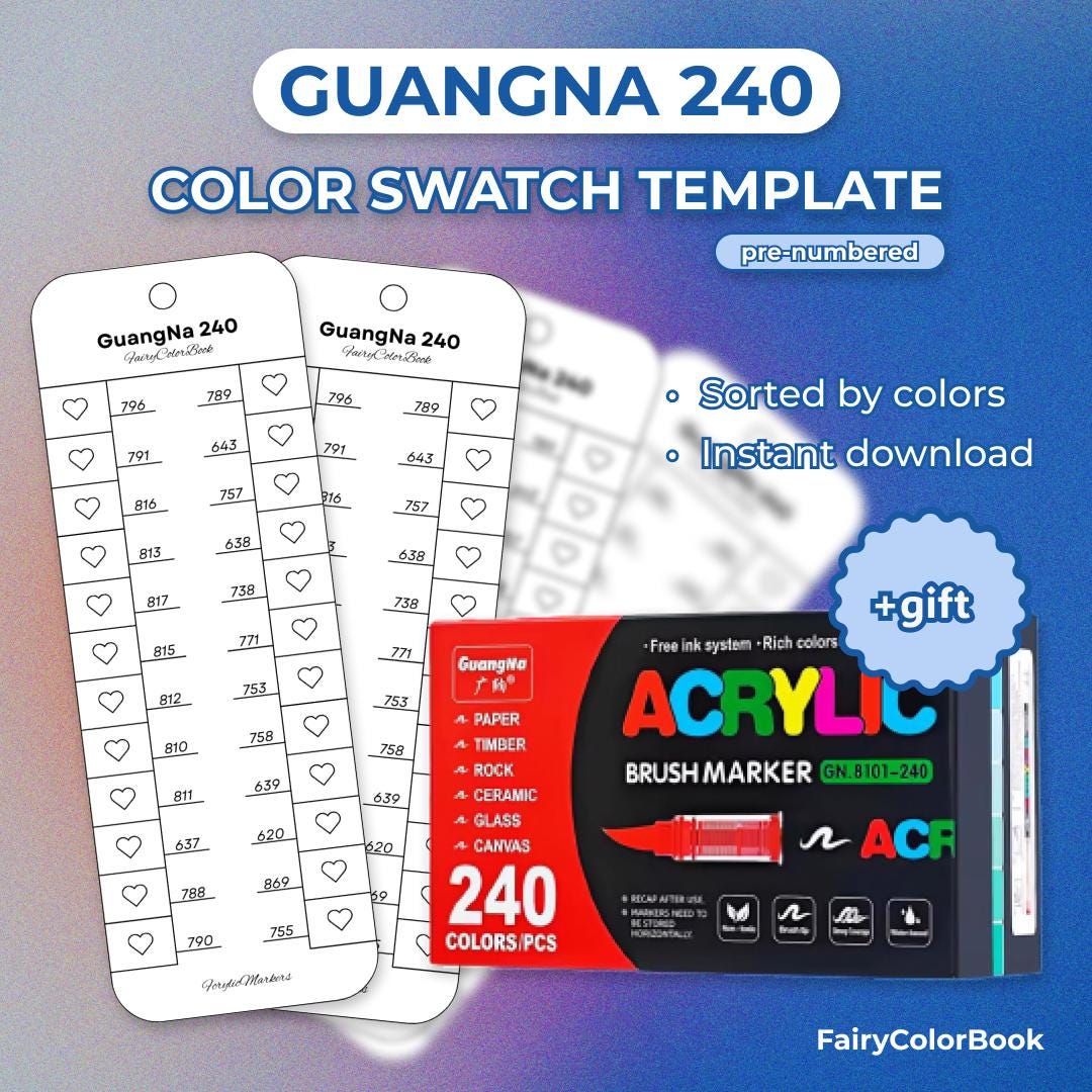 Guangna 240 Marker Color Chart | Swatch Template (PDF) - Etsy