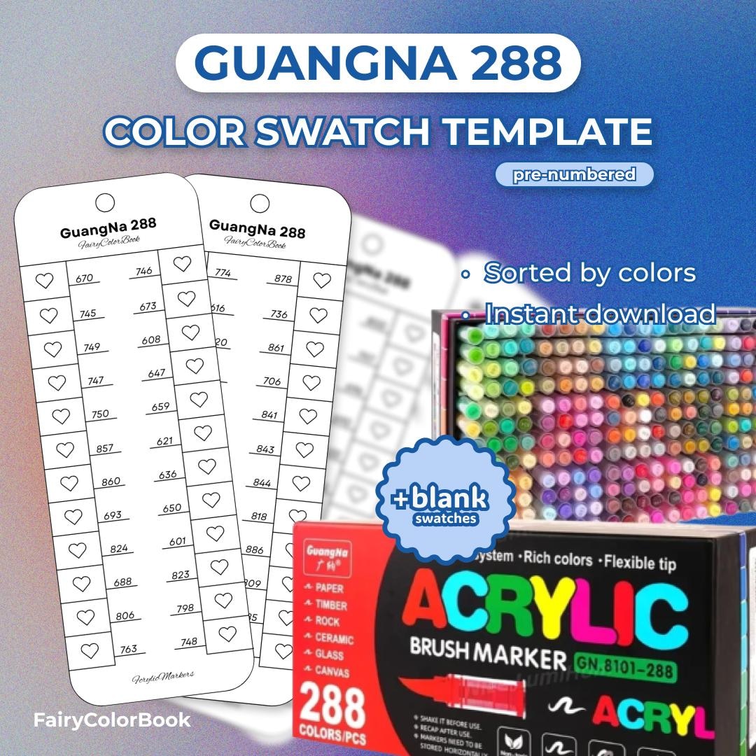 Guangna 288 Acrylic Marker Color Chart | Printable Swatch Template (PDF ...