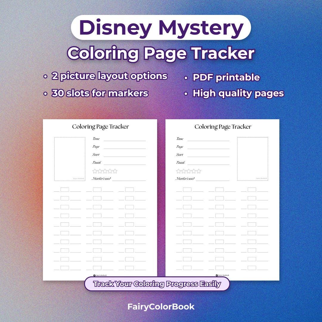 Coloring Book Trackers, Page and Marker Tracker, Printable Pdf ...