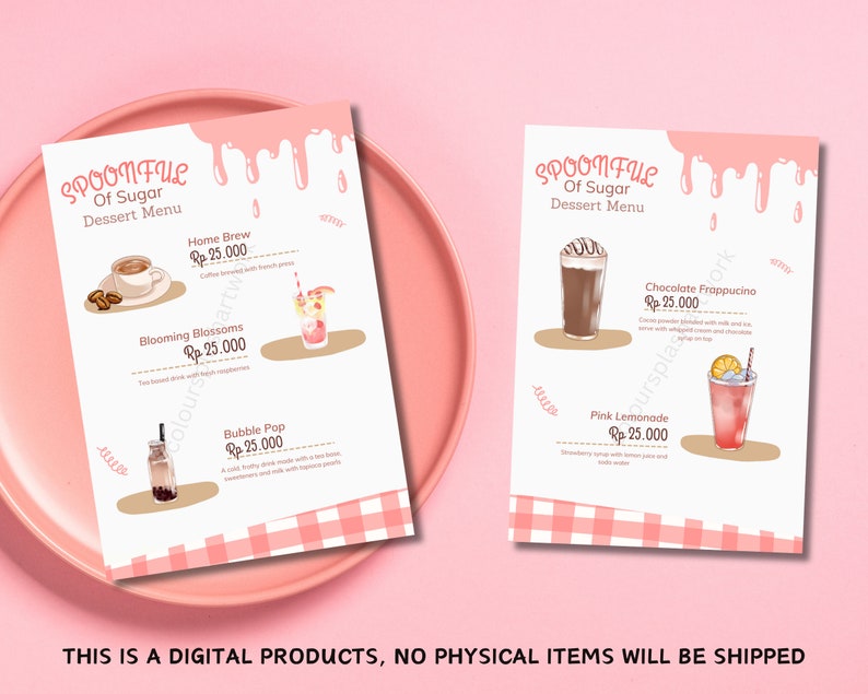 Cute Cafe Menu Editable Canva Template Printable Pink Pastel Color Menu ...