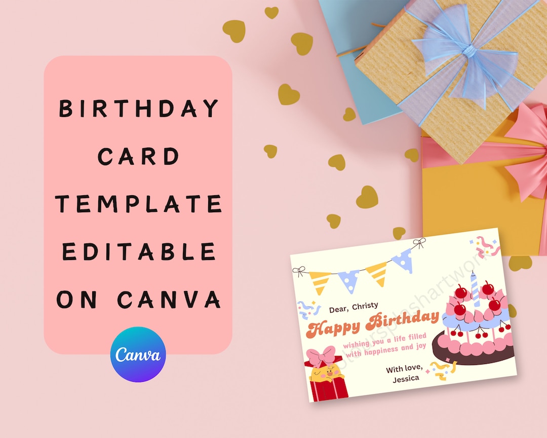 Colorful Birthday Card Editable Birthday Card Canva Template Printable ...