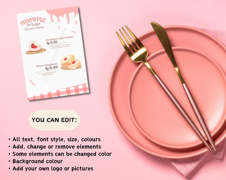 Cute Cafe Menu Editable Canva Template Printable Pink Pastel Color Menu ...