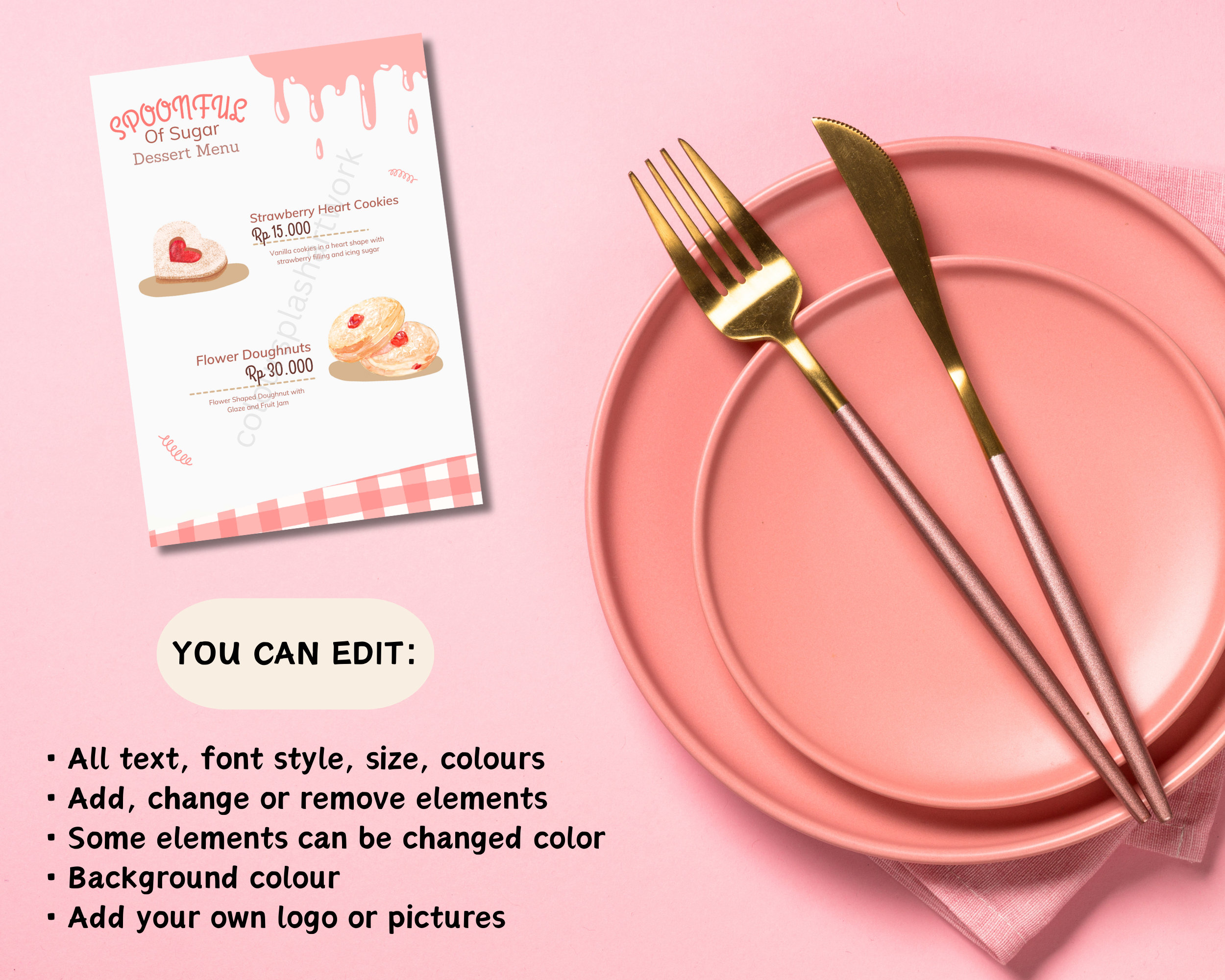 Cute Cafe Menu Editable Canva Template Printable Pink Pastel Color Menu ...