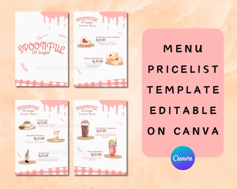 Cute Cafe Menu Editable Canva Template Printable Pink Pastel Color Menu ...