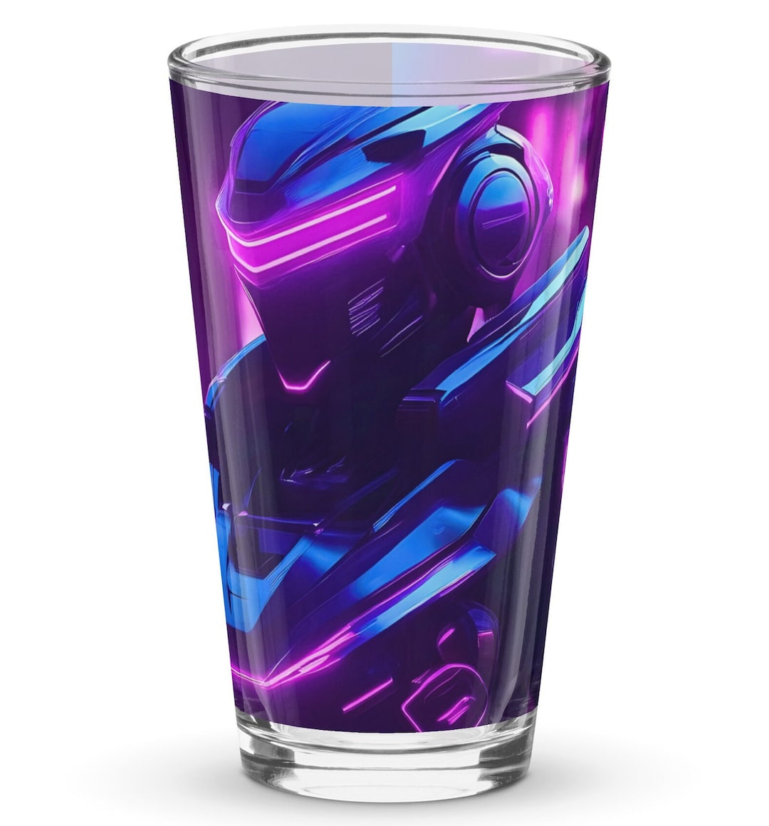 Cyberpunk Pint Glass Futuristic Glass Printed Pint Glass Robot Motif