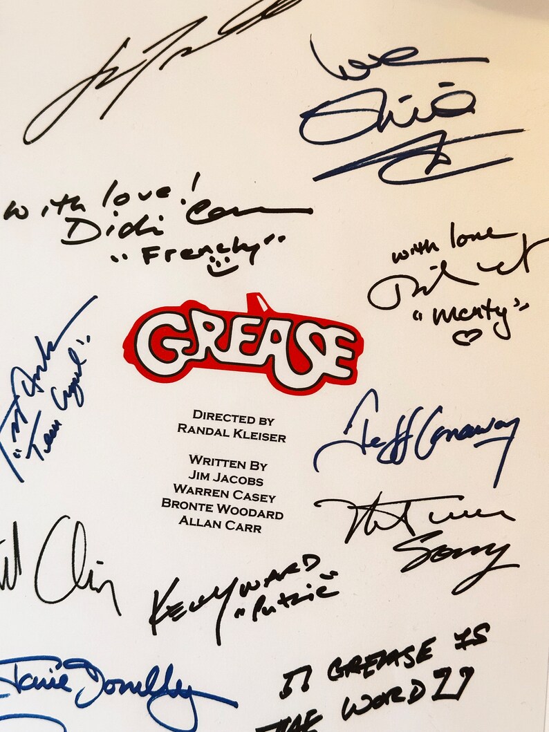 GREASE Signed Movie Script, Valentines Present, Birthday Gift, Movie ...