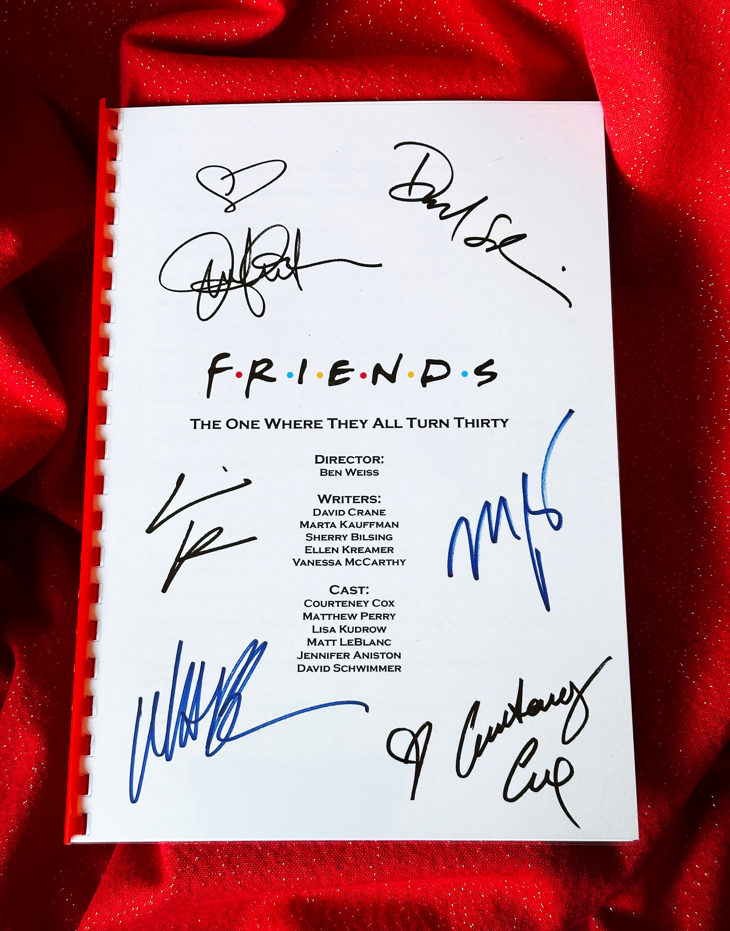 FRIENDS the One Where They All Turn Thirty Signed Script, Present, Birthday Gift, Movie Gift ...