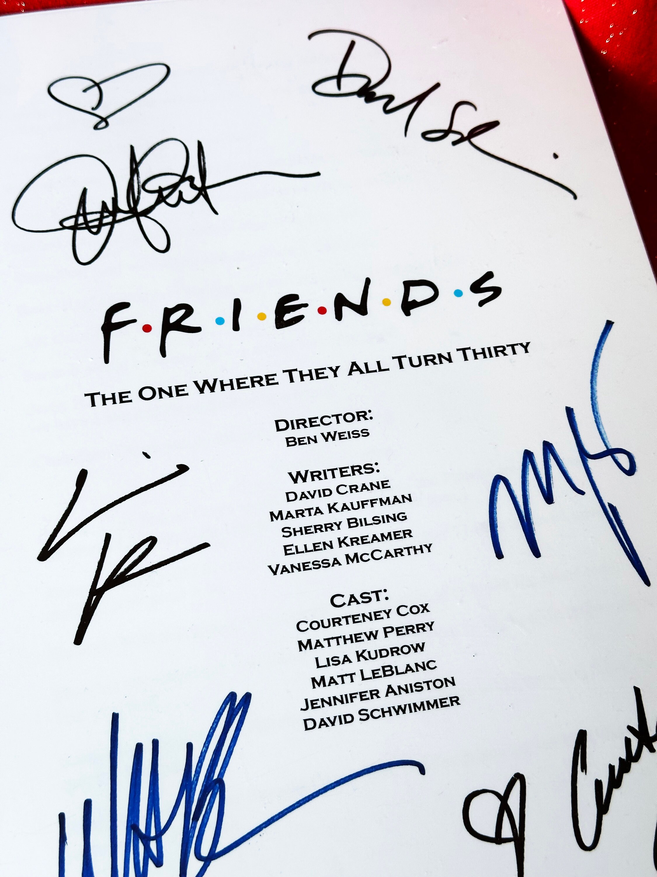 FRIENDS the One Where They All Turn Thirty Signed Script, Present ...