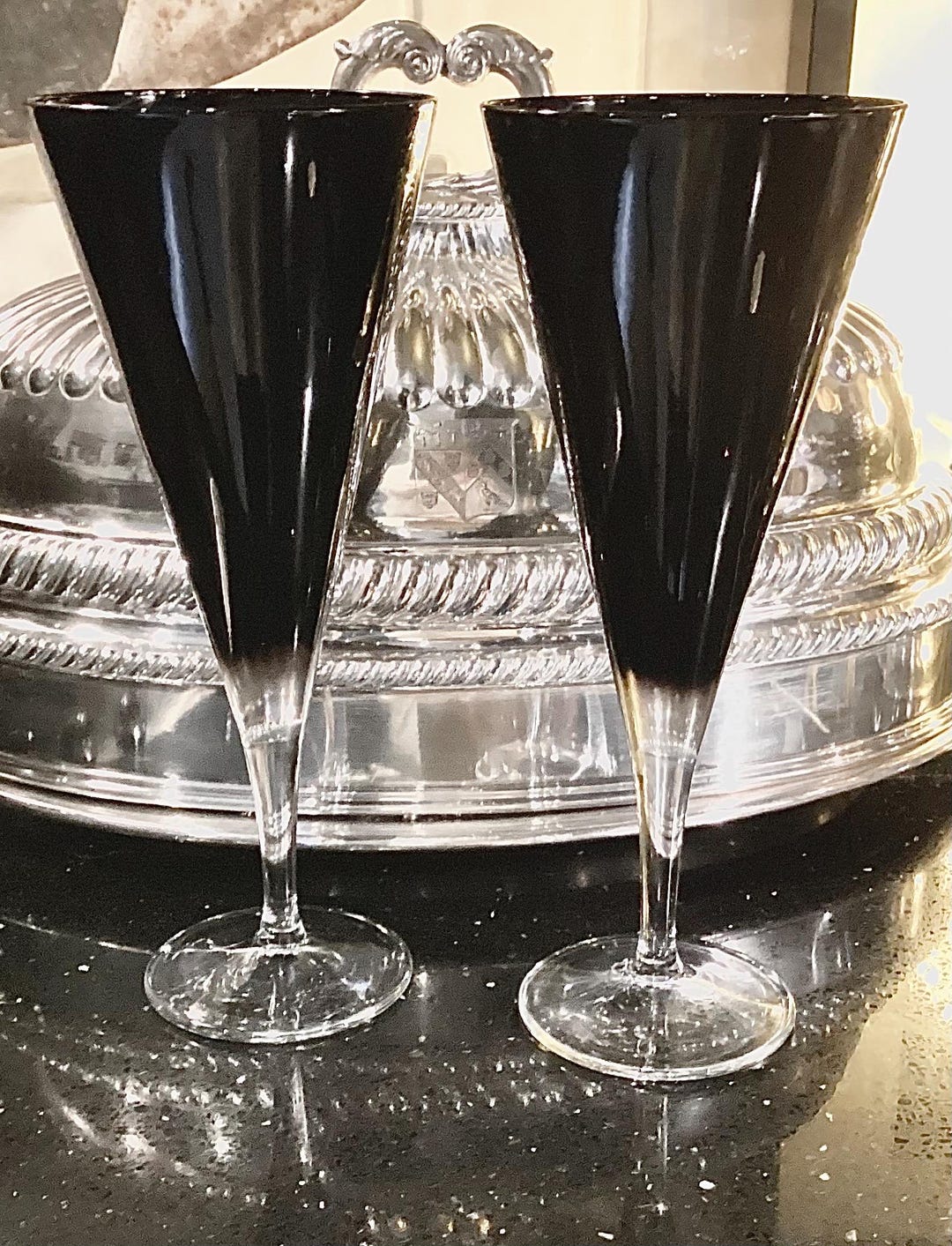 A Pair of Stunning Tall Black Conical Shape-wine Goblets. - Etsy