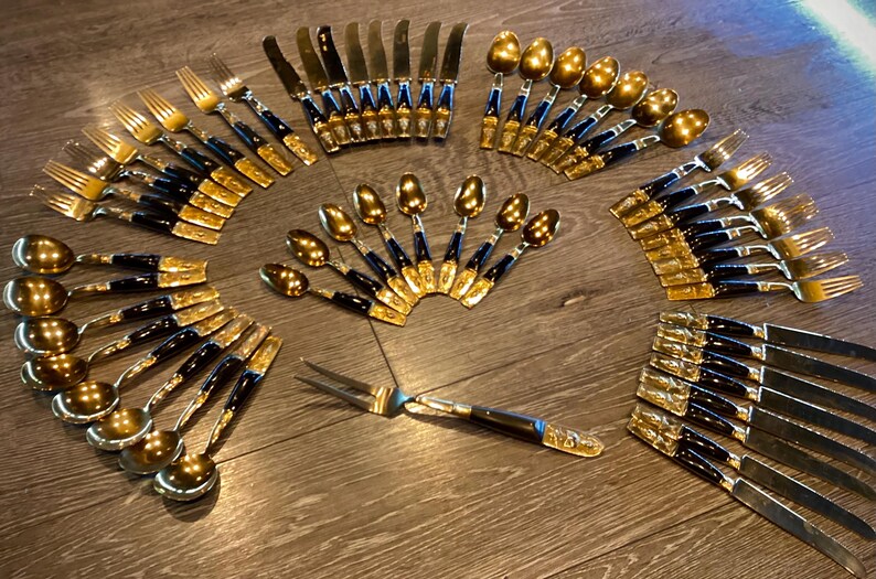 Vintage Thailand Siam Brass 56 Piece Flatware Set - Etsy