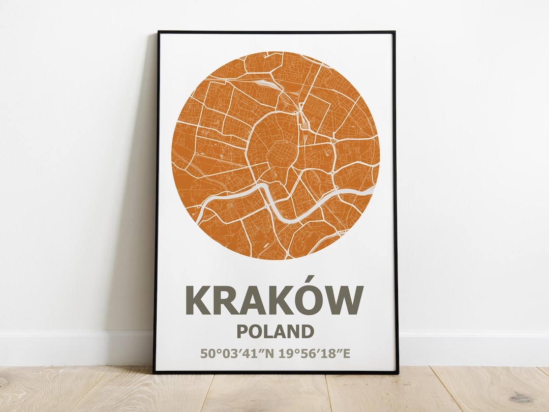 Krakow Map Print, Krakow City Map Poster With Coordinates Sign, Krakow ...