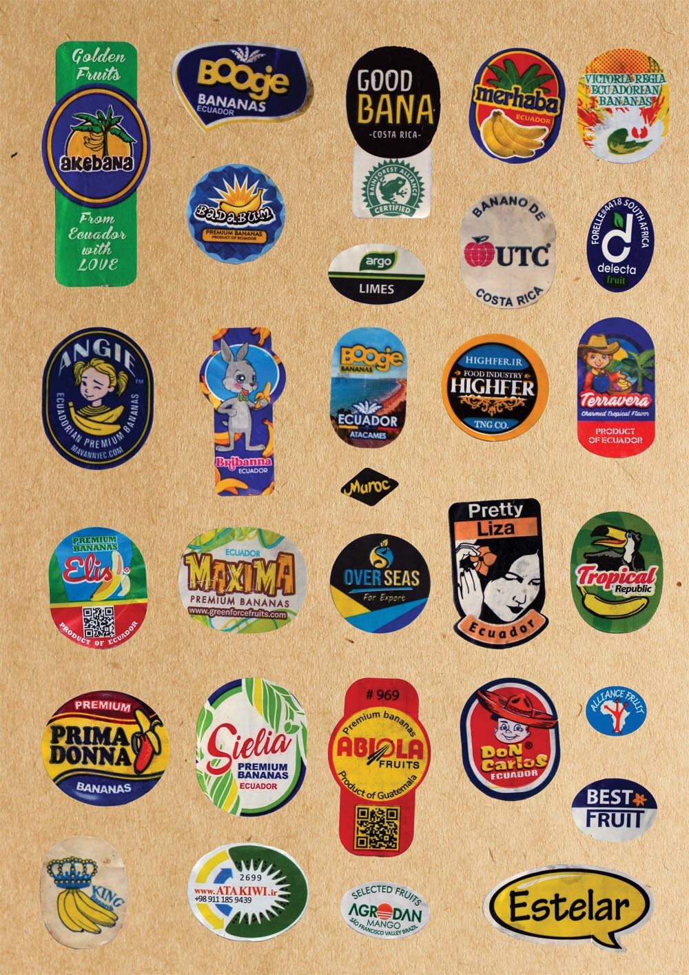 Digital Fruit Stickers Poster on Kraft Paper, Fruit Labels Printable ...