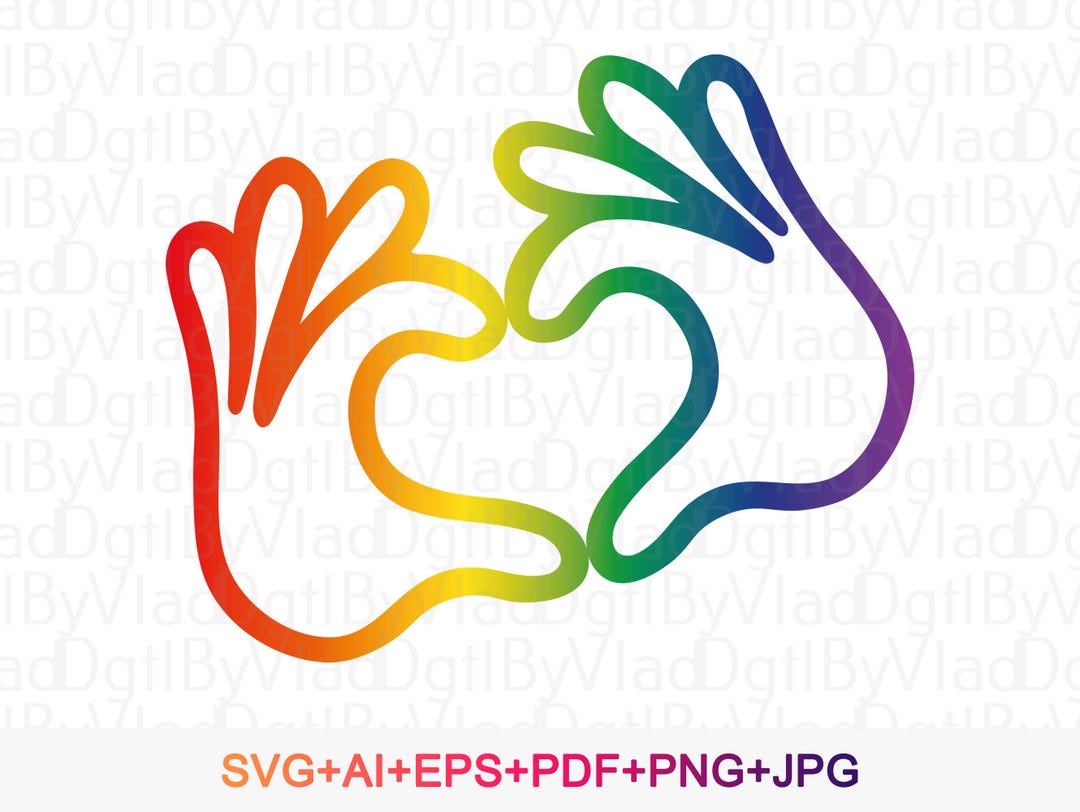 Hand Heart LGBTQ SVG, Hand Heart Gesture, Love Hands Svg, Rainbow ...