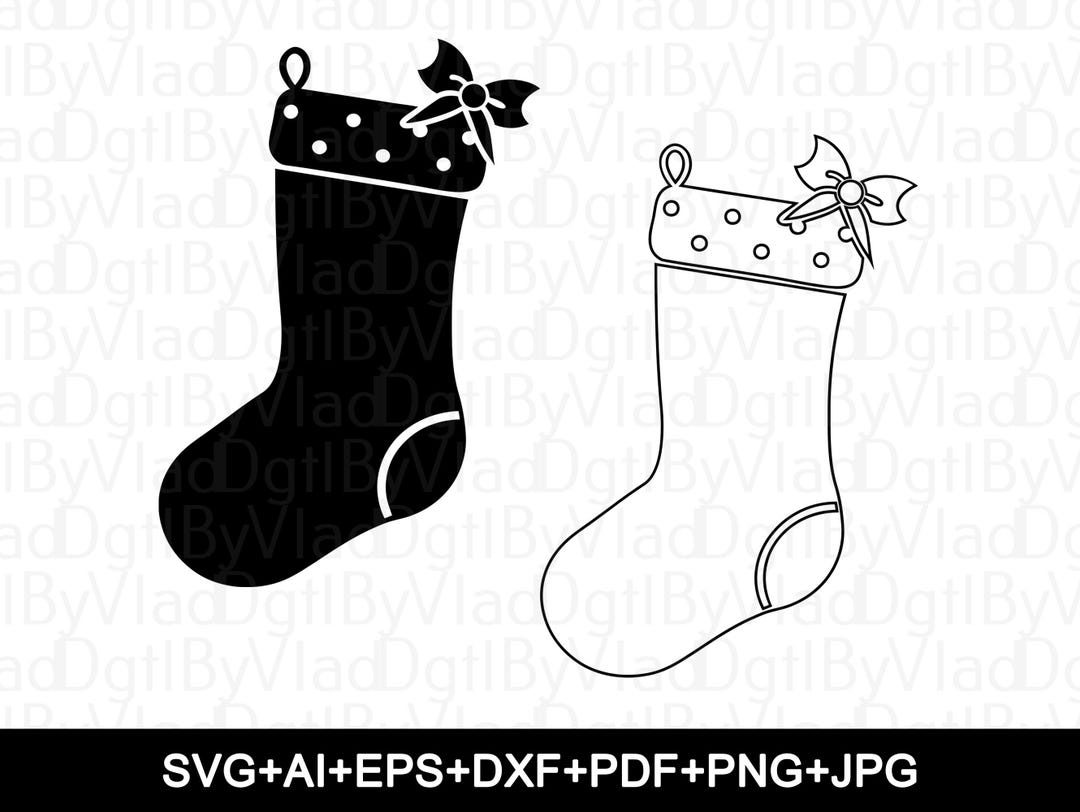 Christmas Sock SVG, Silhouette and Outline, Files for Cutting and ...