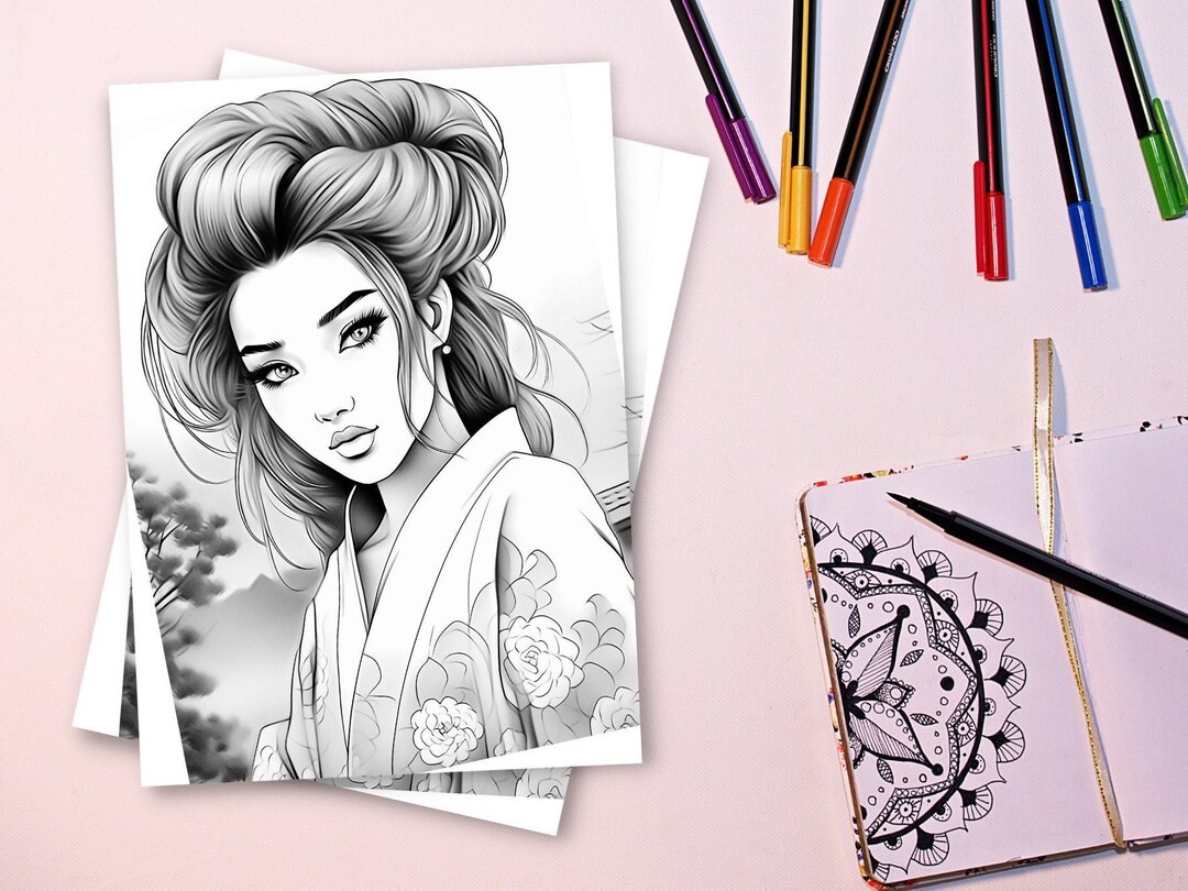 Japanese Geisha Coloring Pages for Adults- Elegant Printable Art for ...