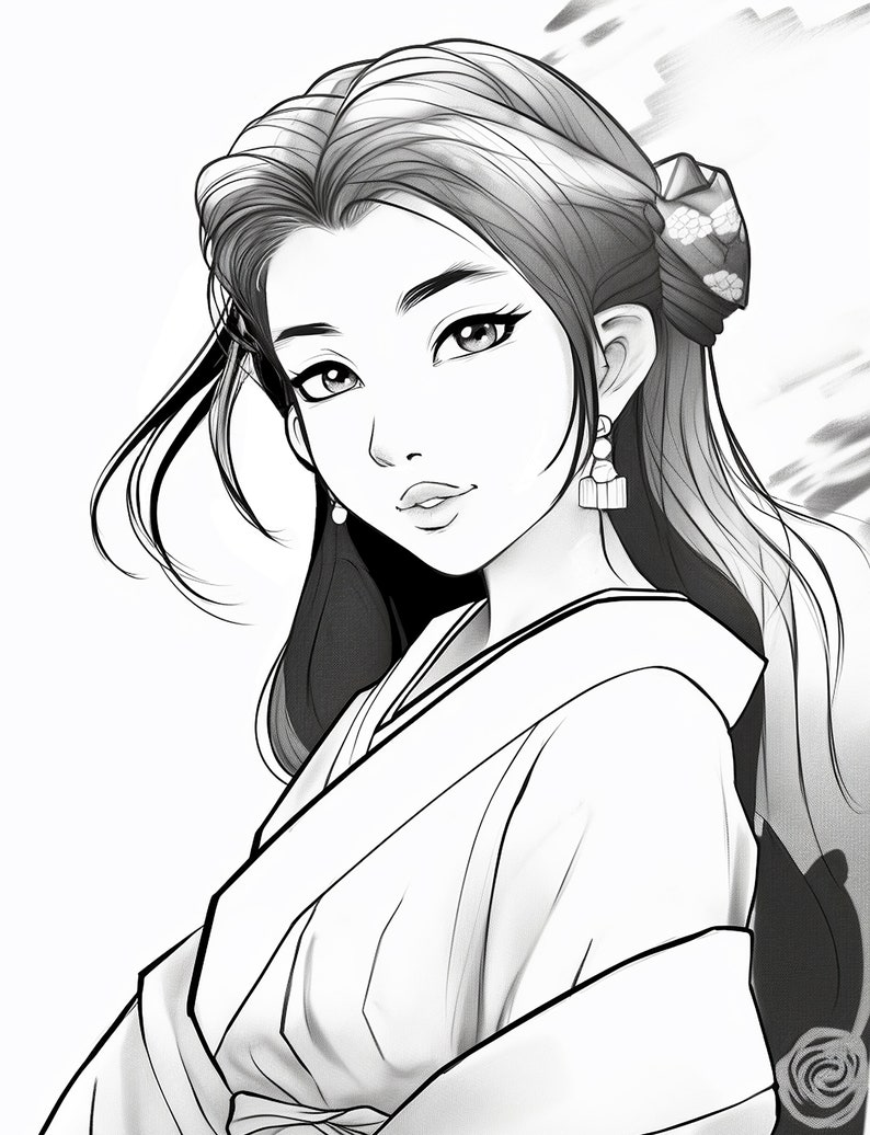 Japanese Geisha Coloring Pages for Adults- Elegant Printable Art for ...