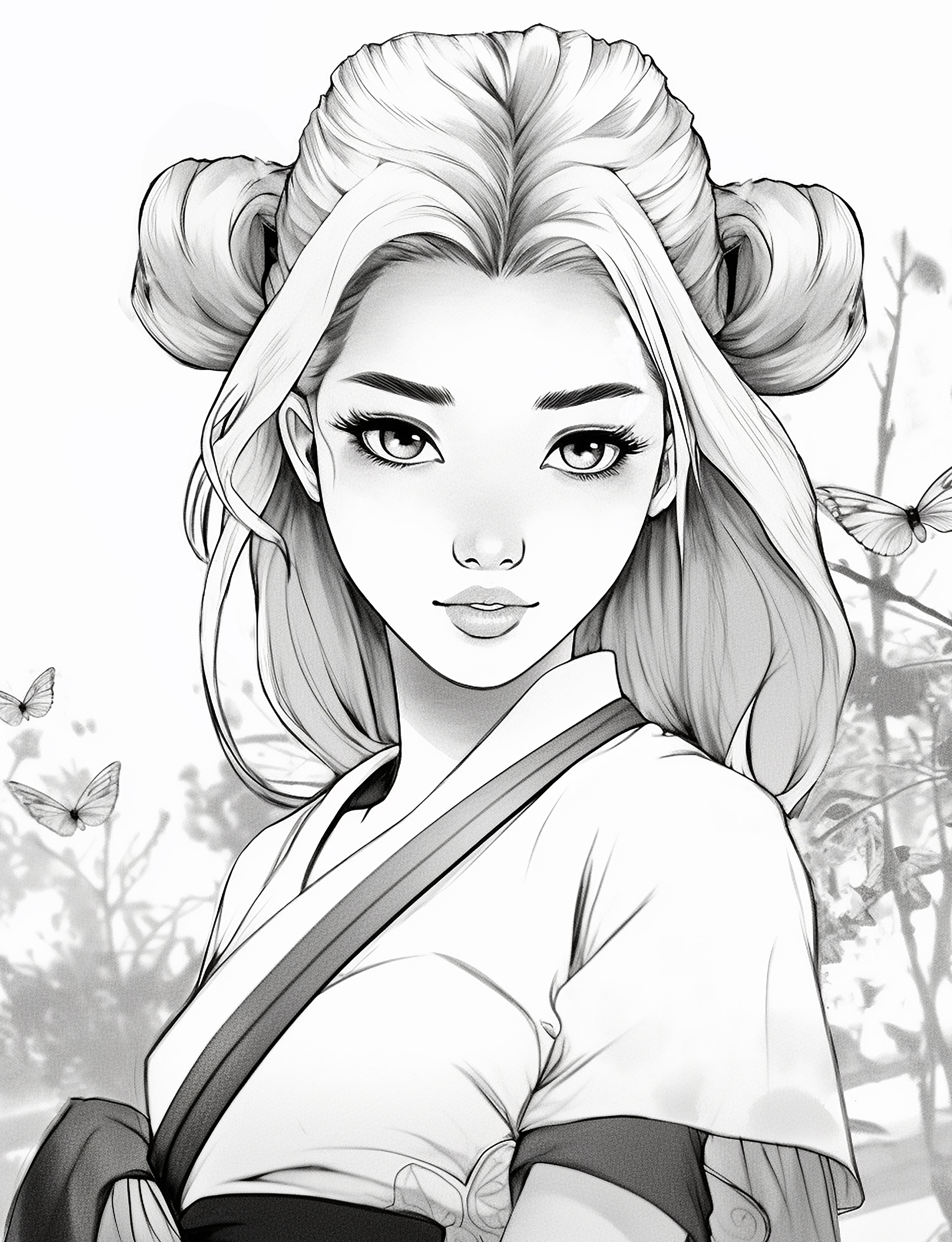 Japanese Geisha Coloring Pages for Adults- Elegant Printable Art for ...