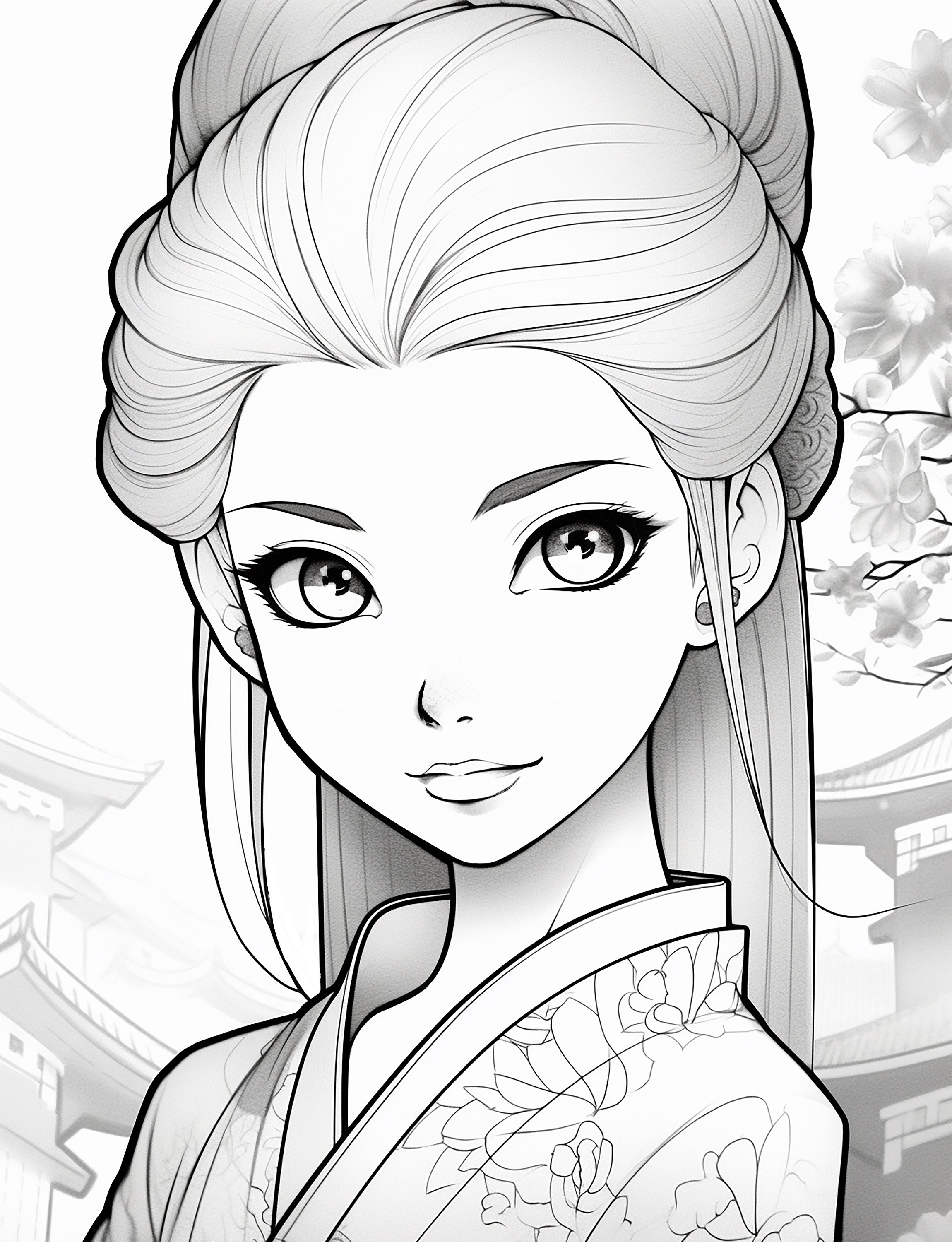 Japanese Geisha Coloring Pages for Adults- Elegant Printable Art for ...