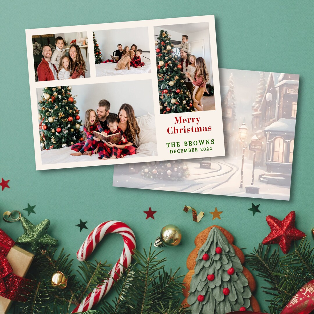 Editable Christmas Greeting Card With Family Picture Inserts and ...