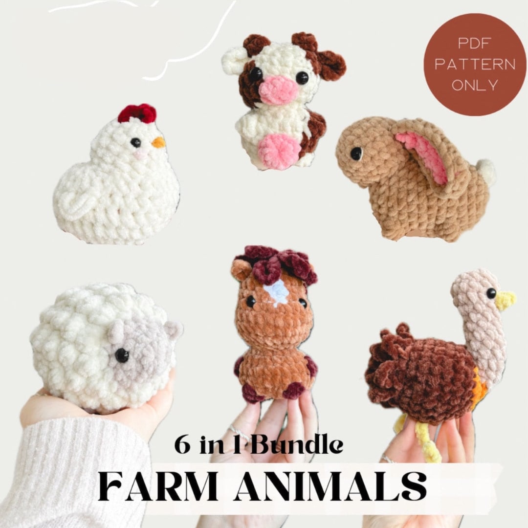 6 in 1 Farm Animal Bundle LOW/NO SEW Stardew Crochet Pattern Beginner ...
