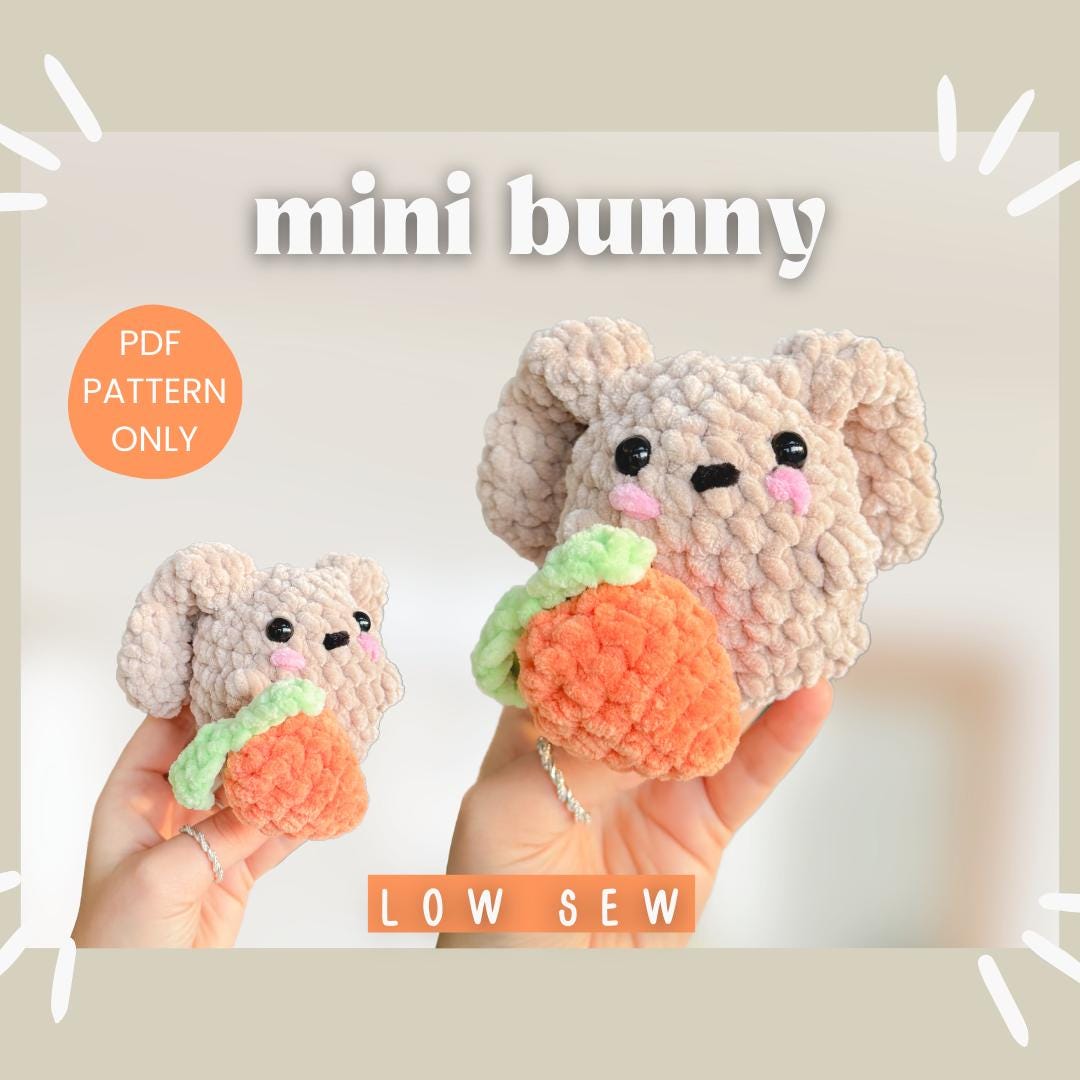 Mini Bunny Keychain Size Crochet Pattern LOW SEW | Crochet Pattern ...