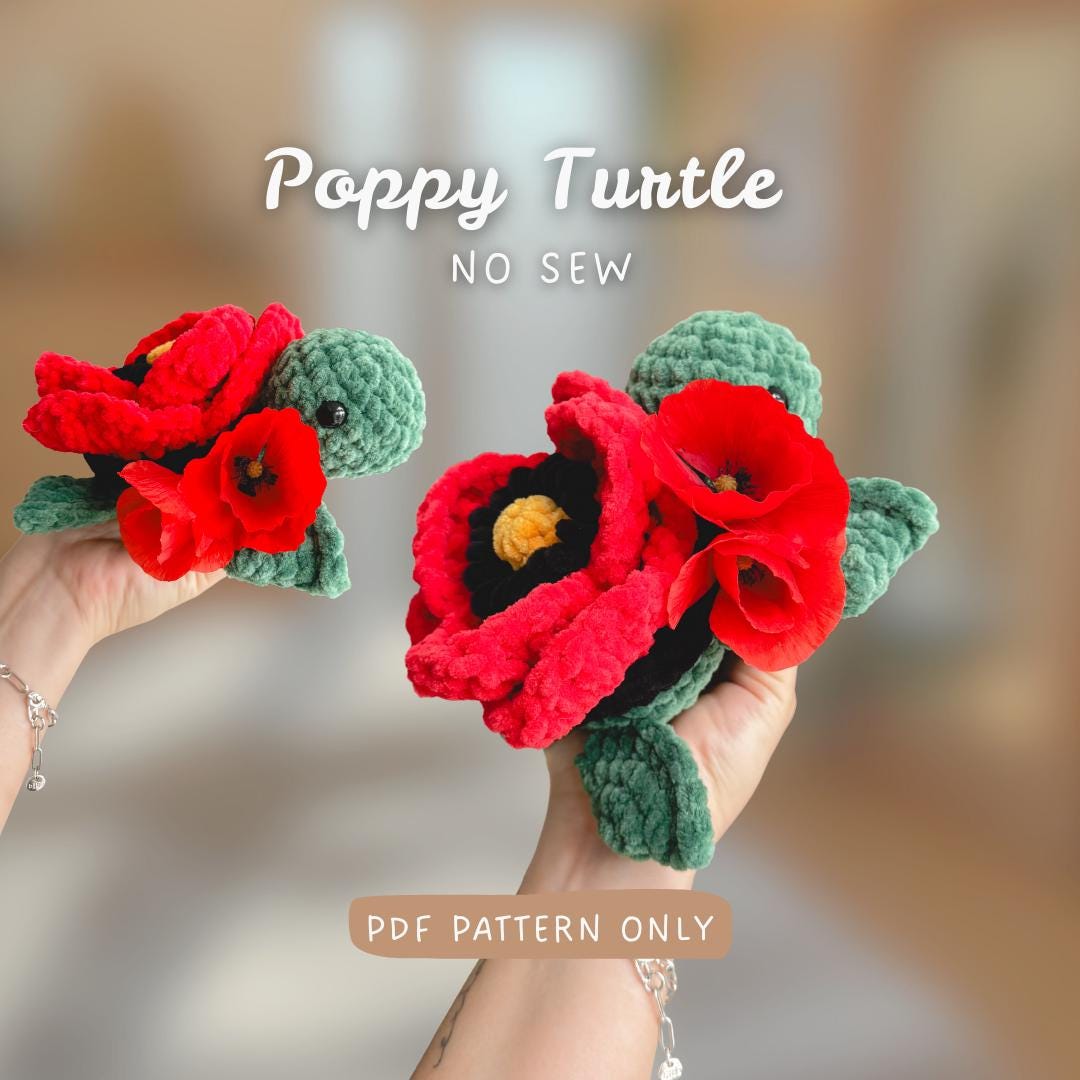 Poppy Flower Turtle | NO SEW | Crochet Pattern | Quick Crochet Pattern ...