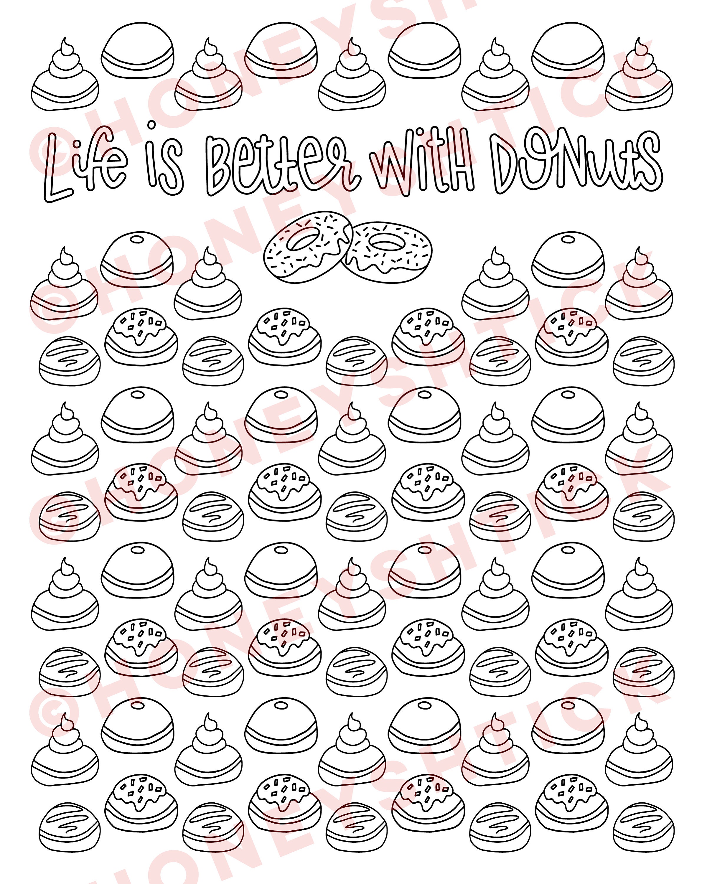 Life is Better With Donuts Coloring Page - Etsy