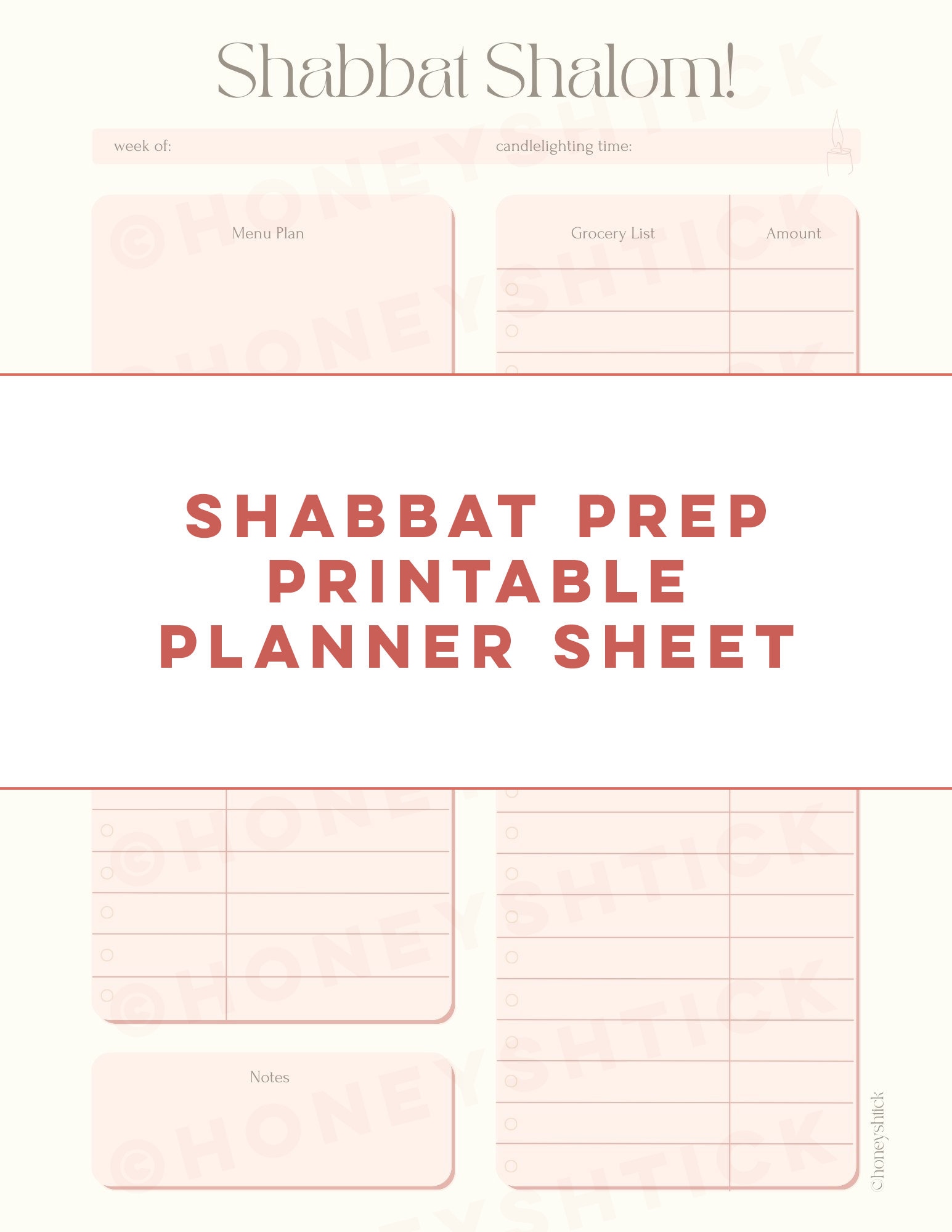Shabbat Meals Planner Printable, Shabbos Meal Prep, Help for the Jewish ...