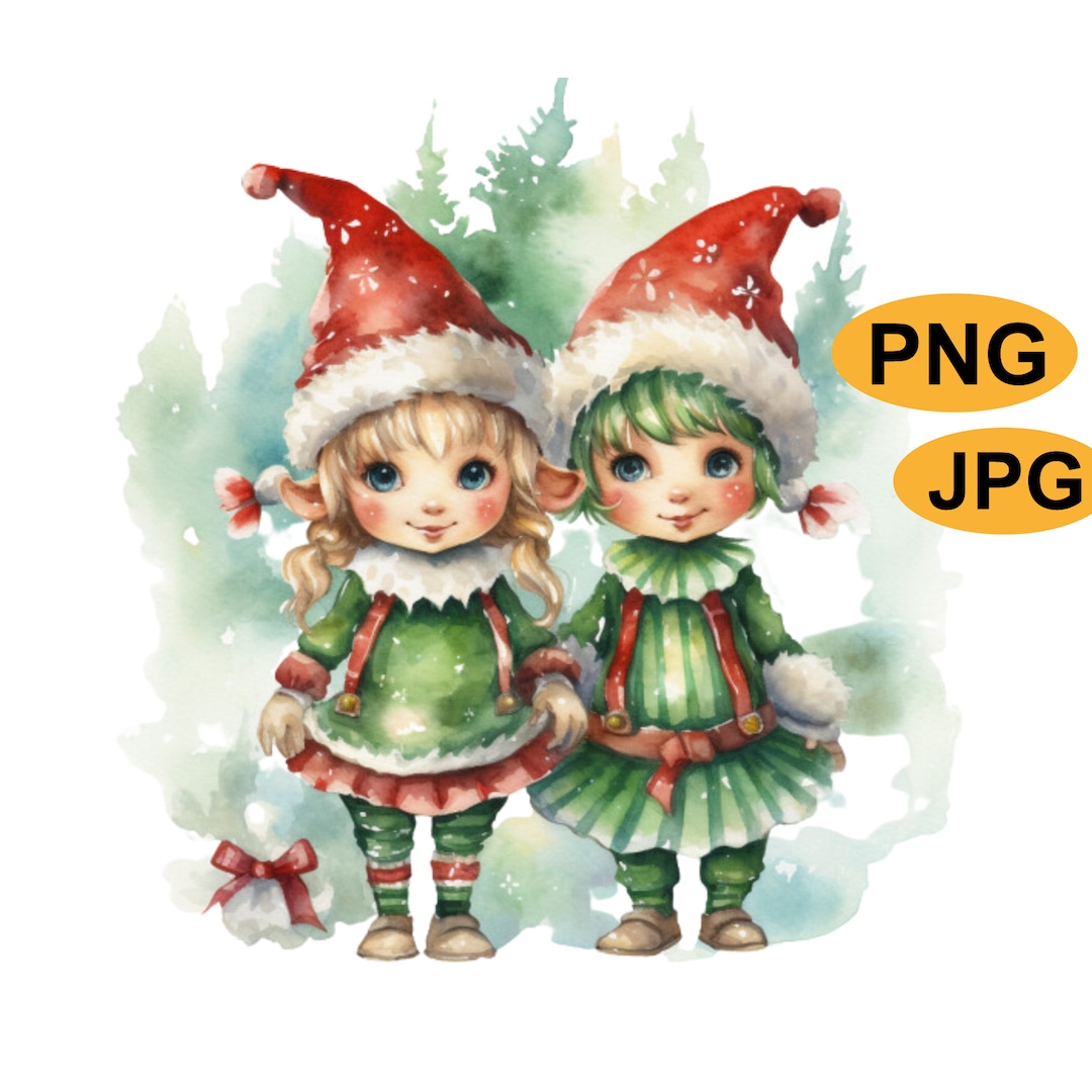Digital Art Print, Christmas Elf Png, Elfs Jpg, Elfs in Watercolor ...