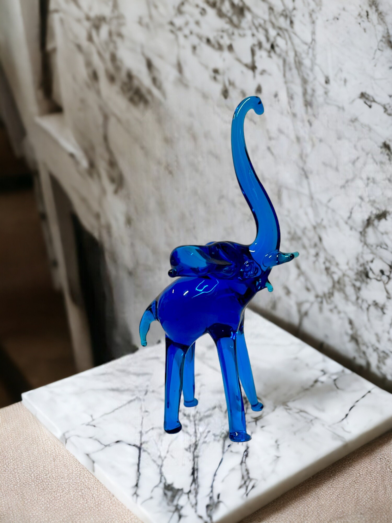 Glass Elephant Sculpture, Glass Animal Figurine, Blue Glass Elephant ...