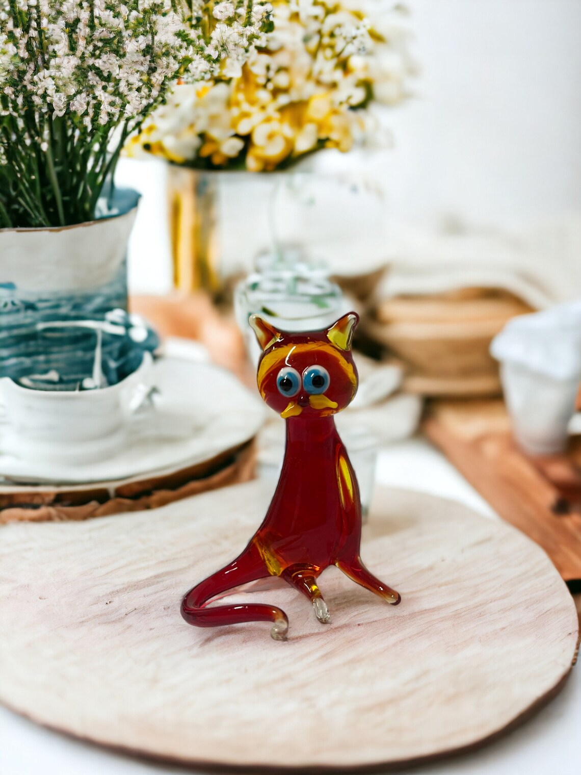 Glass Art Cat Set, Murano Glass Cat Set, Cute Cat, Tabletop Home Decor ...