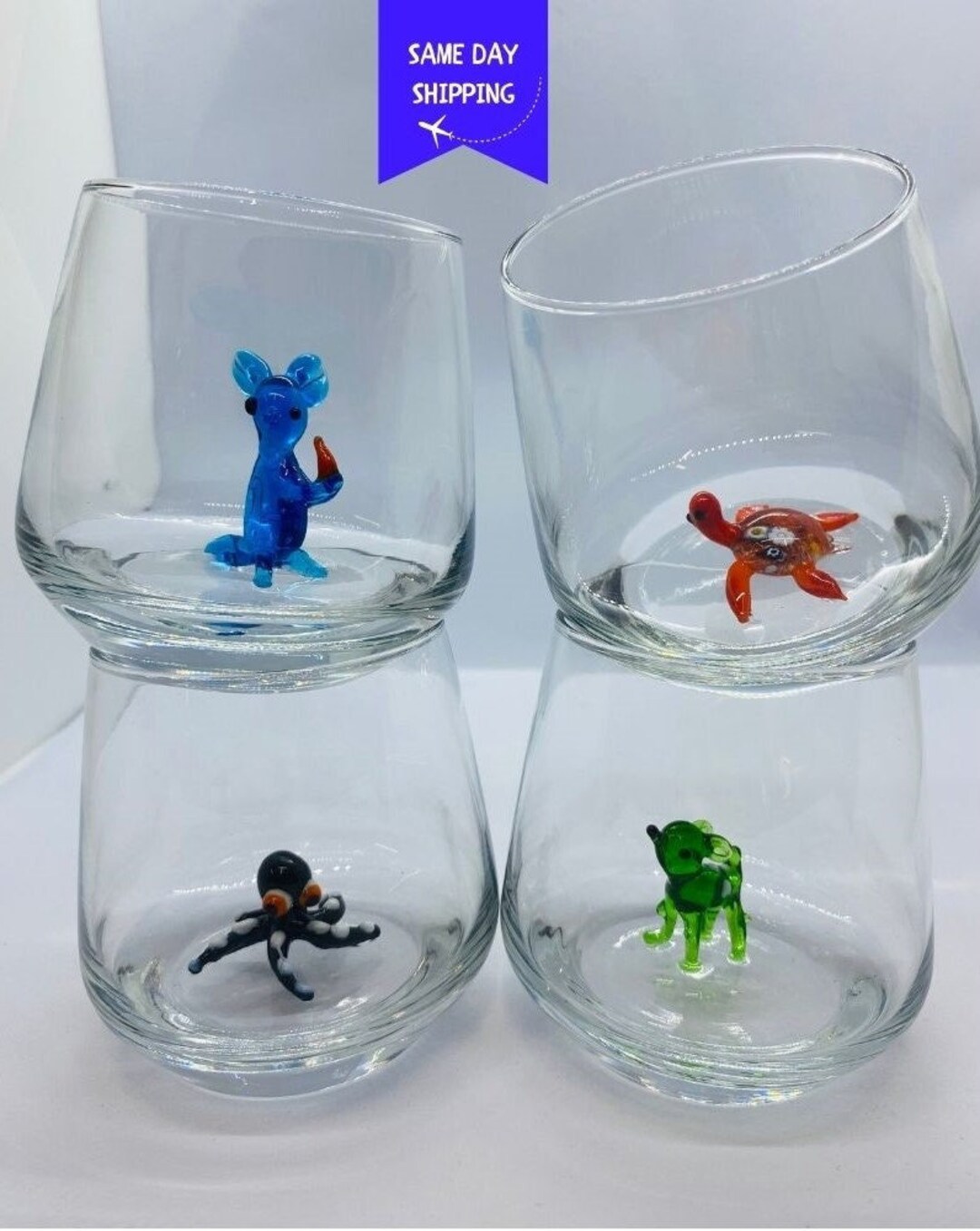 Cute Drink Glass With Glass Animal,murano Glass Animal Cup, Handmade ...