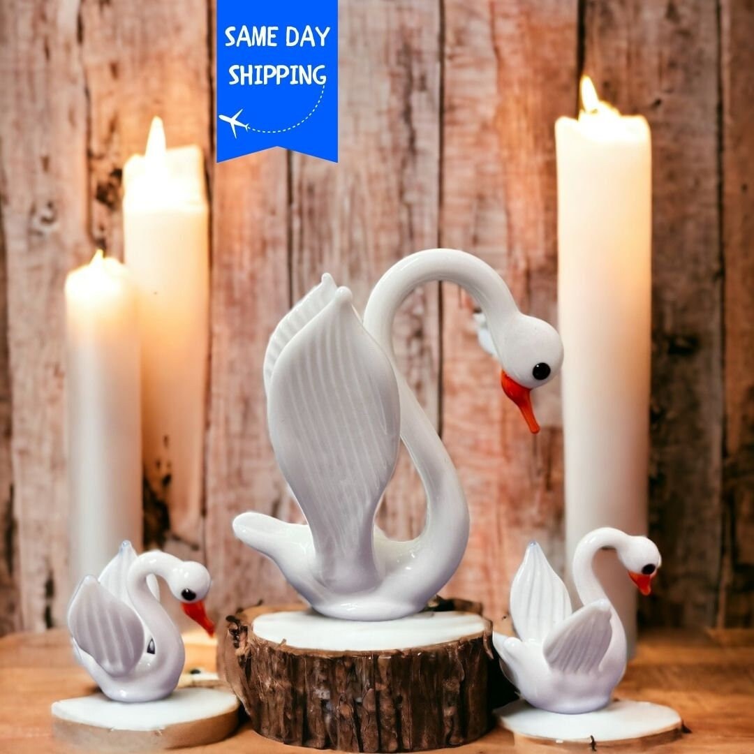 Glass Art Swan Gift, Handmade Glass Swans, Lampwork Glass Swan, Home ...