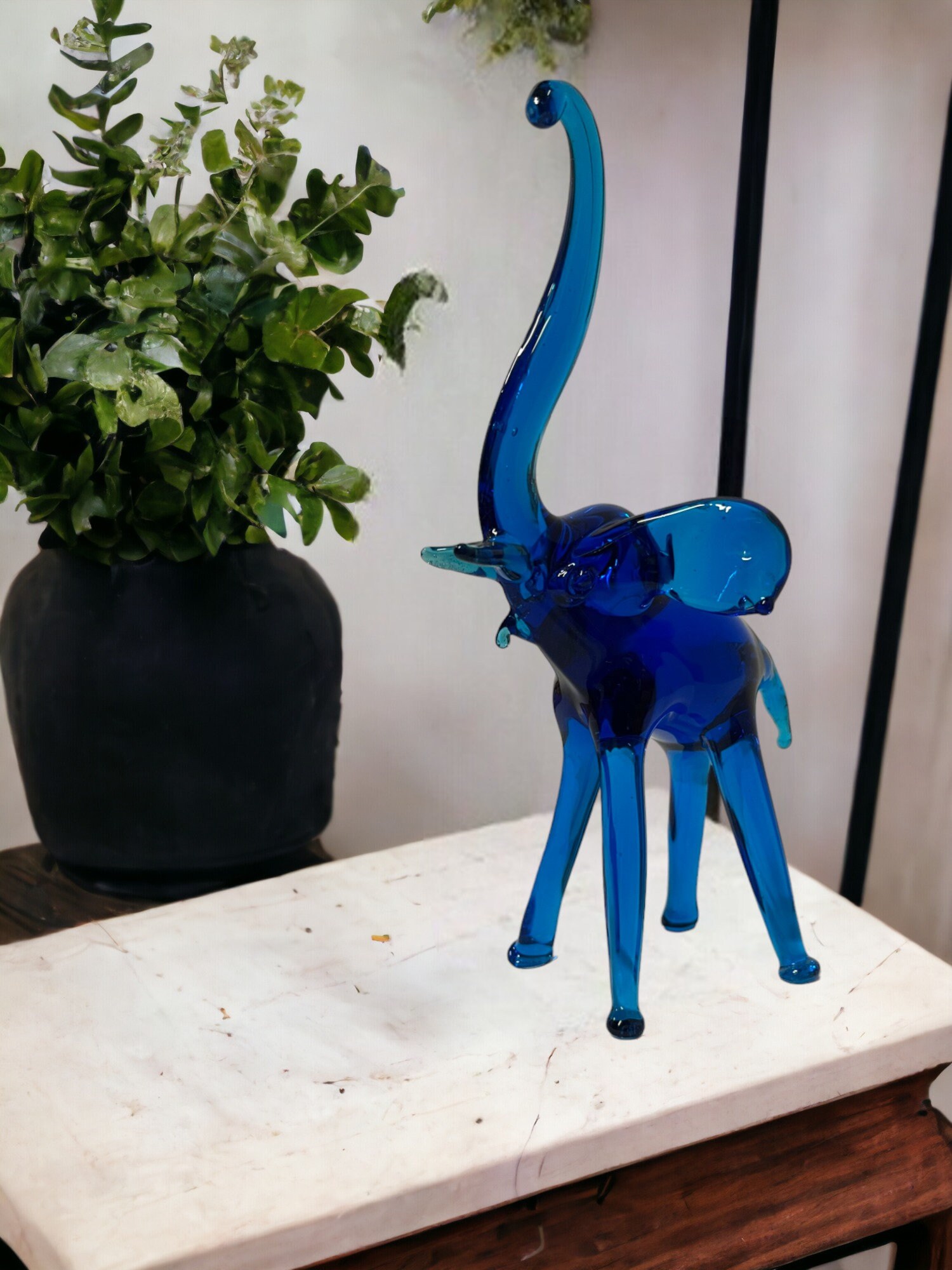 Glass Elephant Sculpture, Glass Animal Figurine, Blue Glass Elephant ...