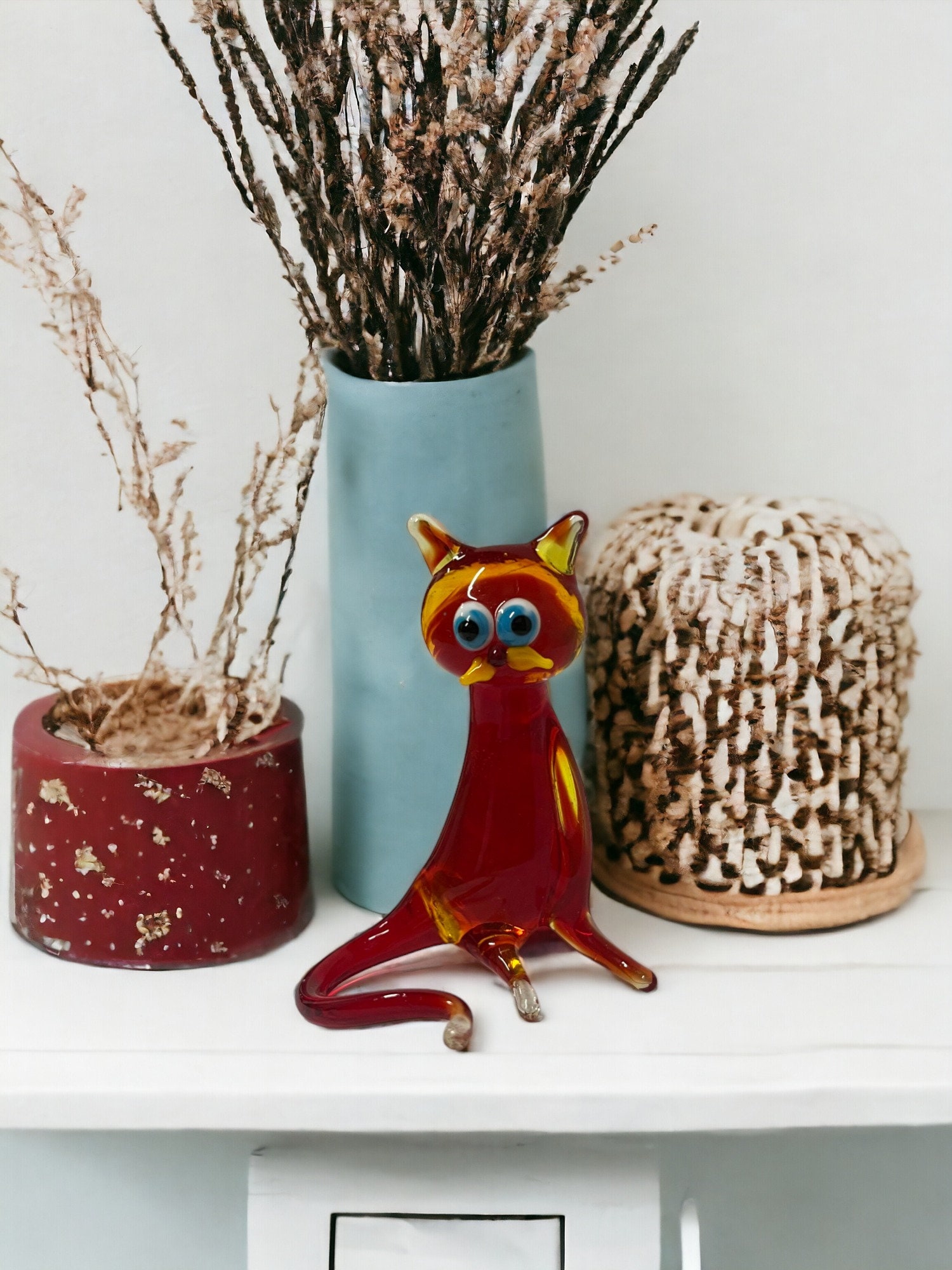 Glass Art Cat Set, Murano Glass Cat Set, Cute Cat, Tabletop Home Decor ...