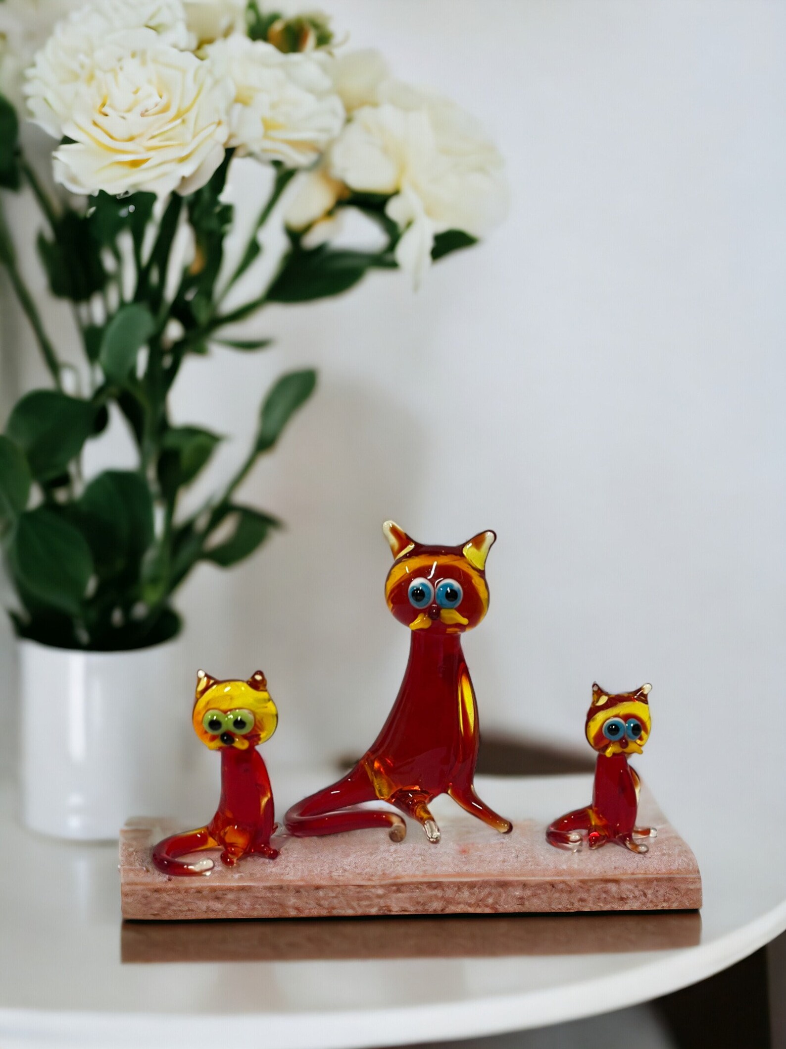 Glass Art Cat Set, Murano Glass Cat Set, Cute Cat, Tabletop Home Decor ...