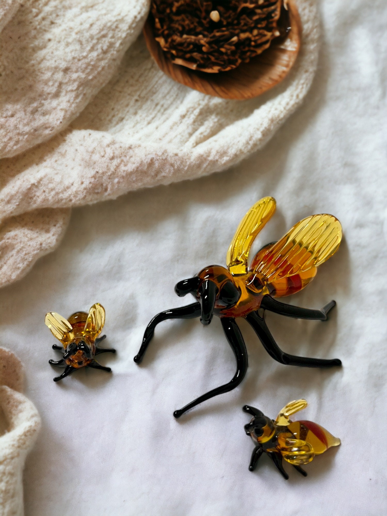 Glass Art Bee Set, Handmade Glass Bee, Glass Bee for Home Gift, Cute ...