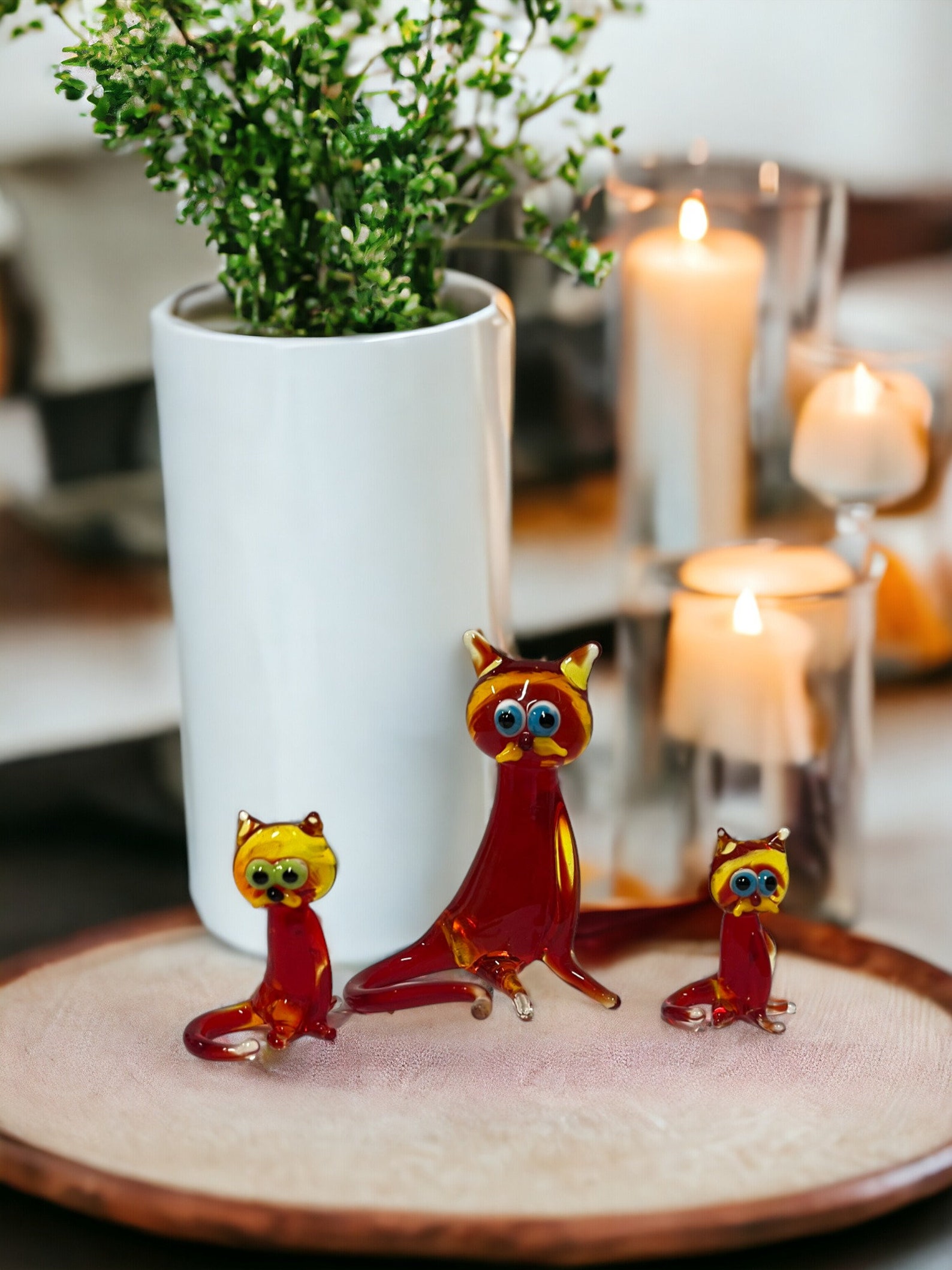 Glass Art Cat Set, Murano Glass Cat Set, Cute Cat, Tabletop Home Decor ...