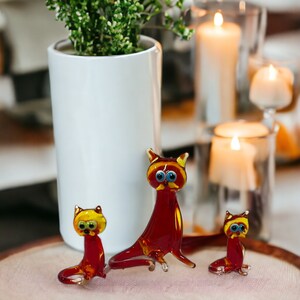 Glass Art Cat Set, Murano Glass Cat Set, Cute Cat, Tabletop Home Decor ...