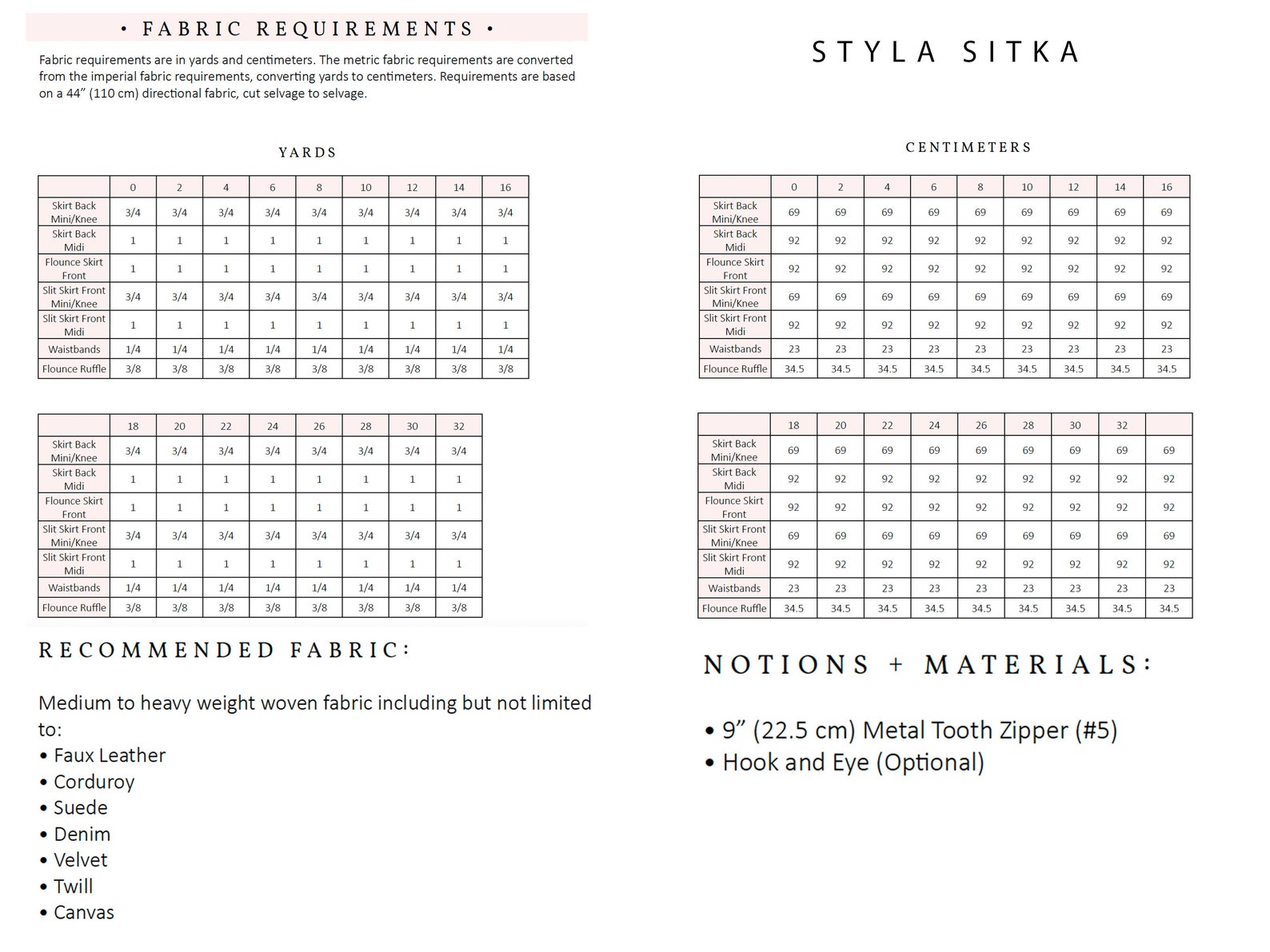 Sitka Skirt PDF Sewing Pattern, US Sizes 0 - 32, Fitted Skirt Pattern ...